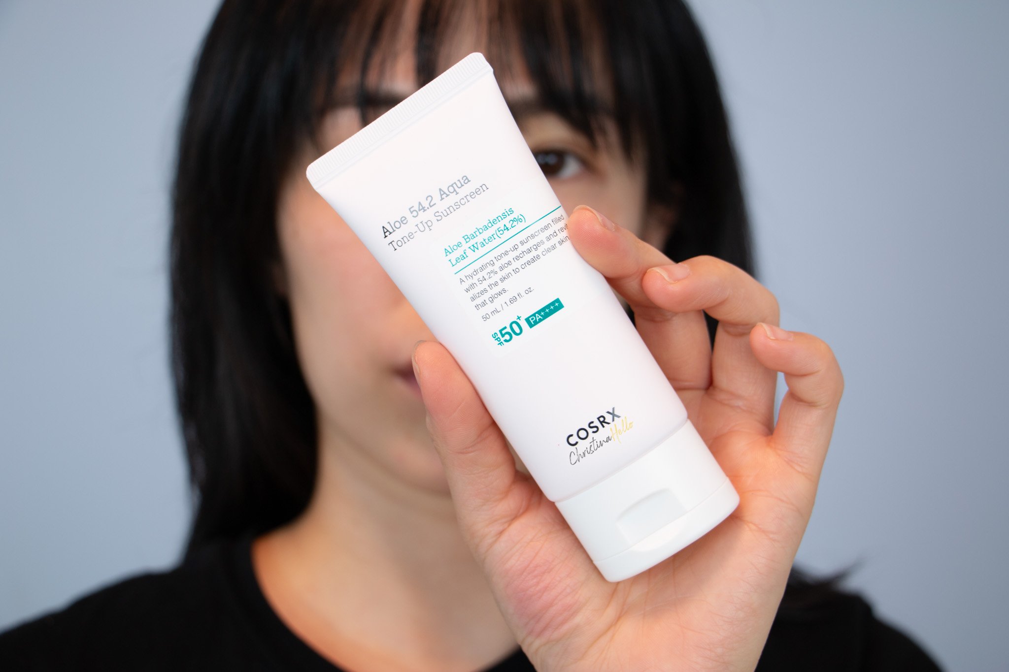 Cosrx Aloe 54.2 aqua tone-up sunscreen swatch and review - Christinahello