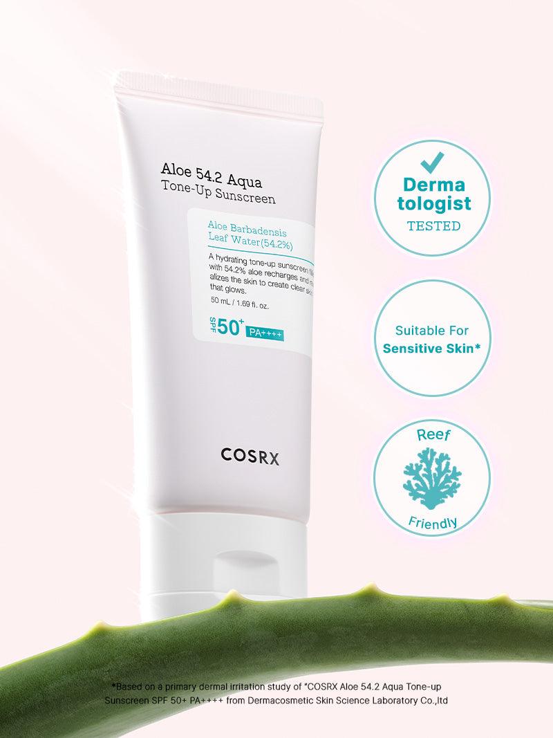 Cosrx Aloe 54.2 aqua tone-up sunscreen swatch and review - Christinahello